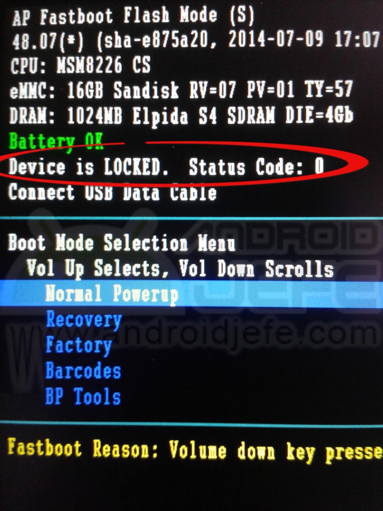 Bootloader, device is locked y status code (EJ: Motorola) • Android Jefe