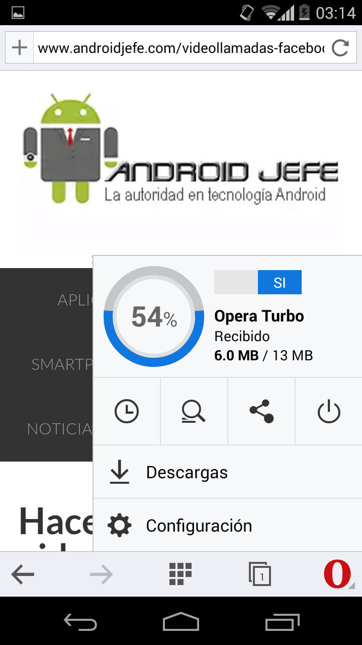 Activa el TURBO de Opera para navegar ultra rápido con menos datos!