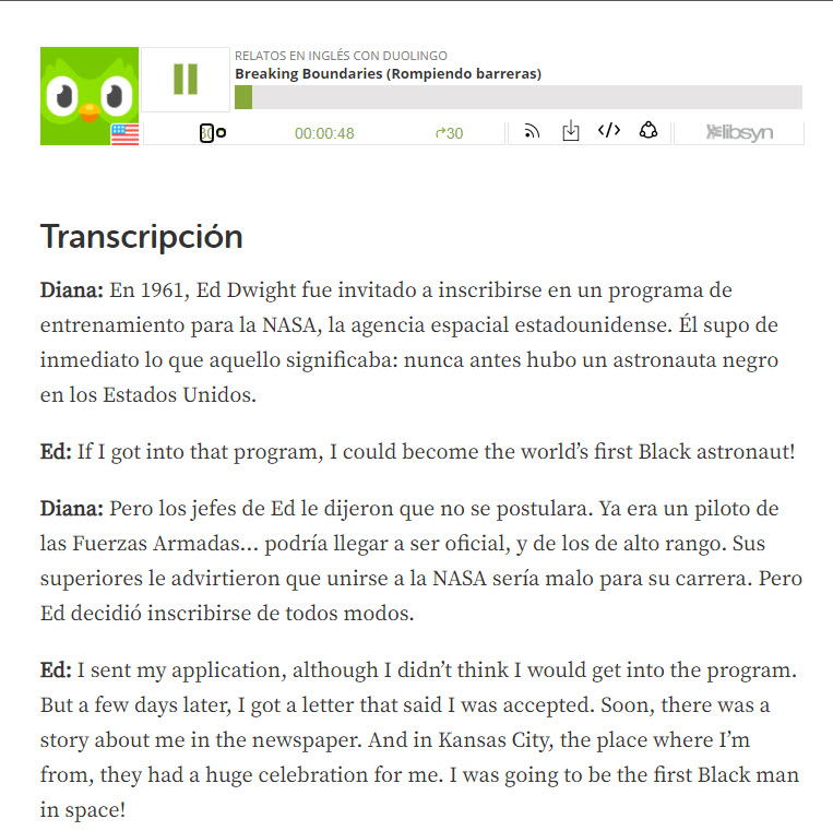 3 páginas con audios y transcripción para aprender inglés escuchando